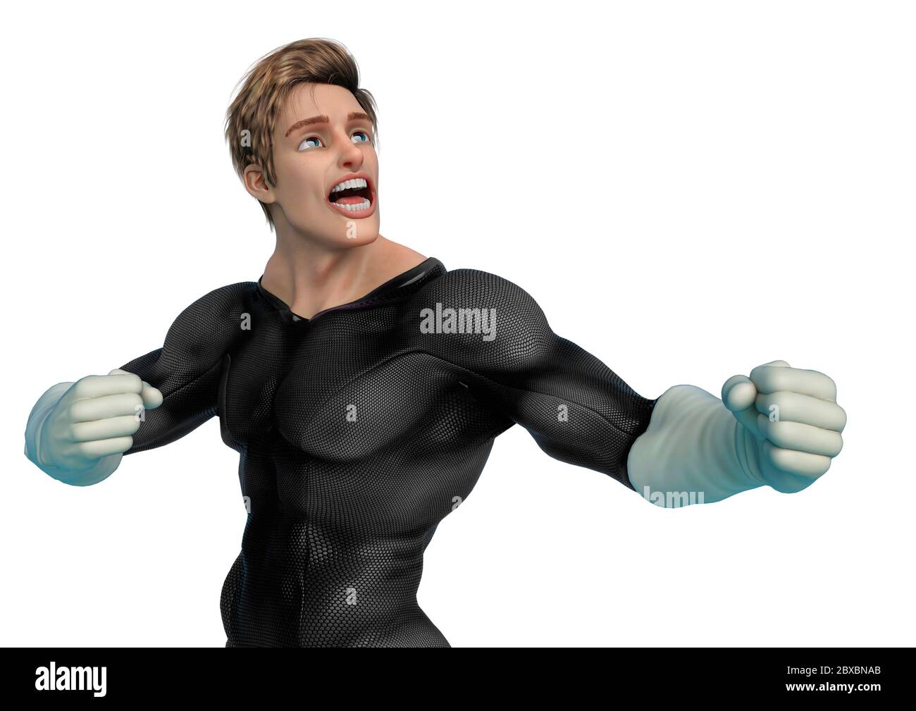 super power hero cartoon ready for fight. This guy in clipping path is ...