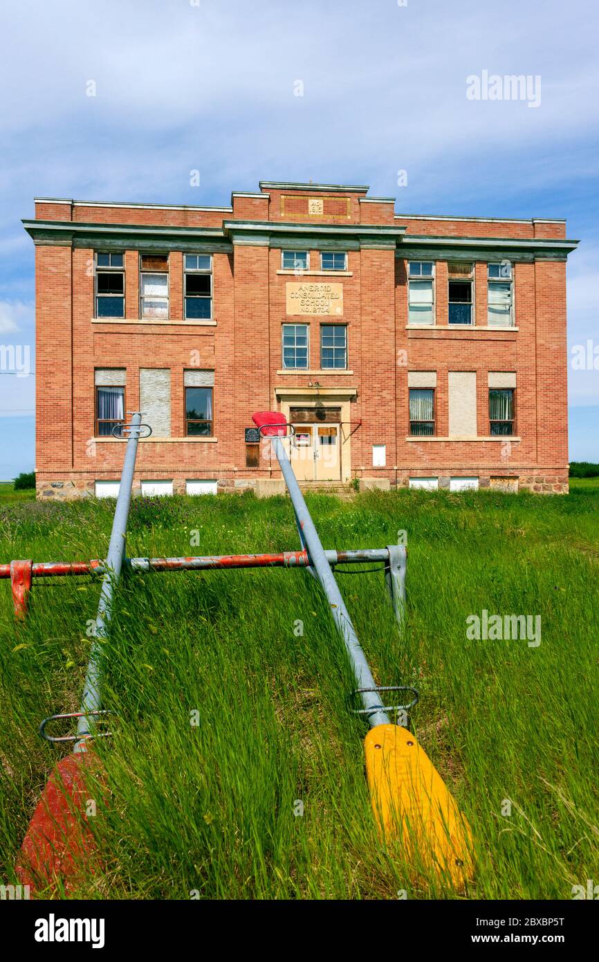 Aneroid, Saskatchewan, Canada - August 7, 2019: Old abandoned Public ...