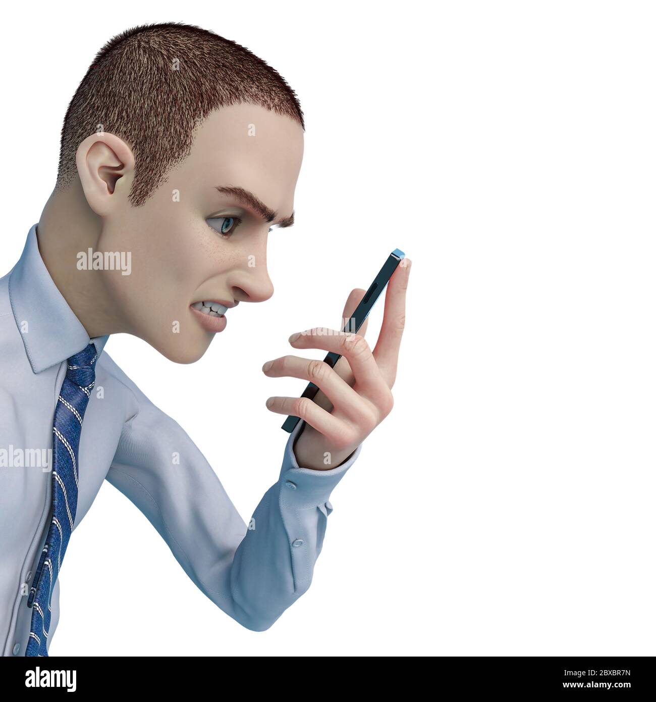 businessman cartoon getting bad text on the cellphone. This businessman ...