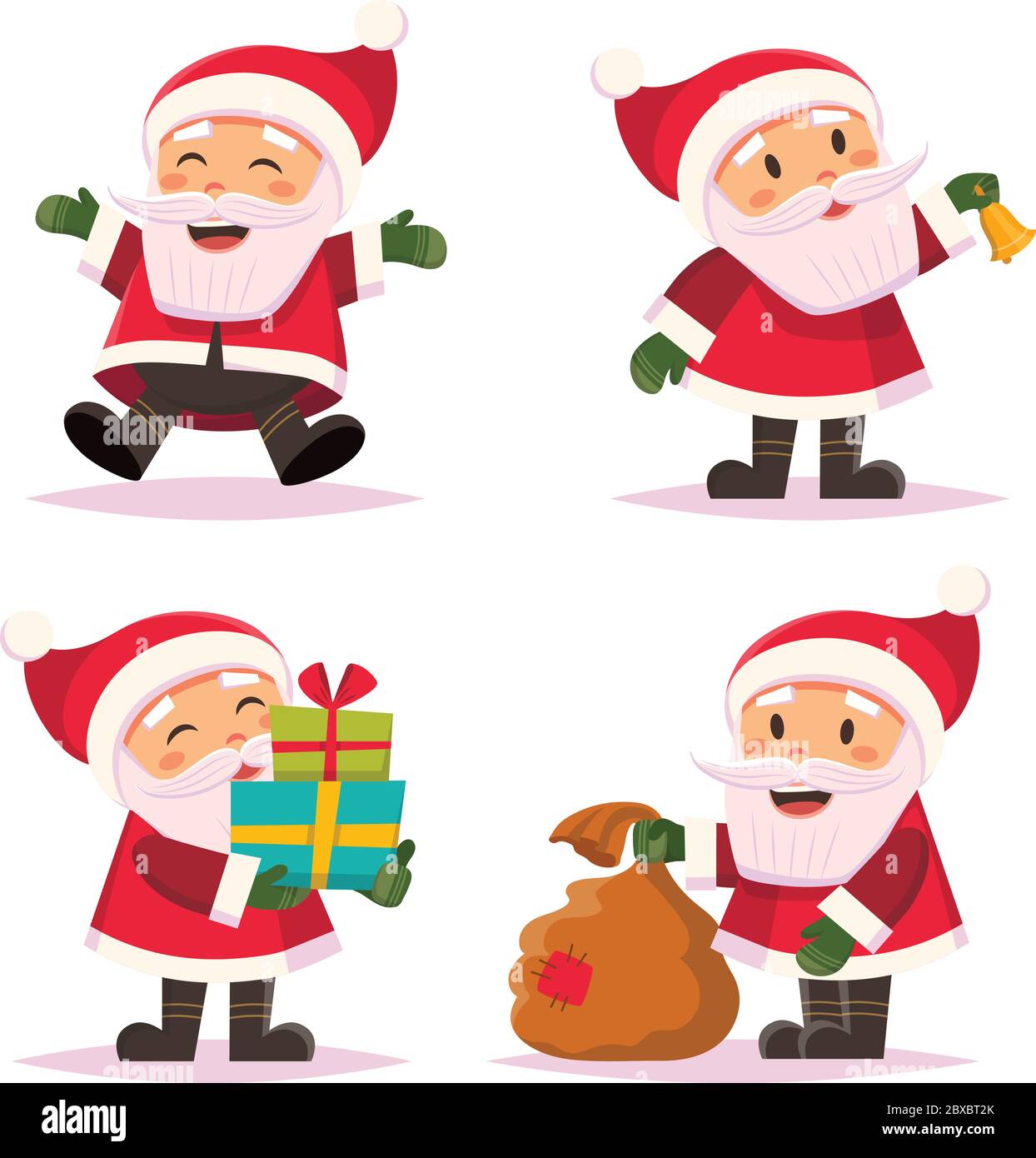 Santa Claus Cute Character Set In Flat Style Isolated On White