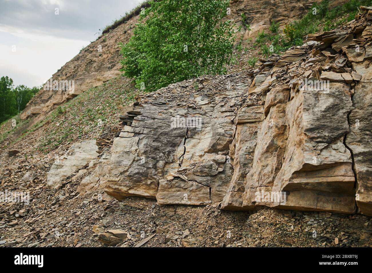 Layers of soil with groundwater. Details of earth layers in a clay pit ...