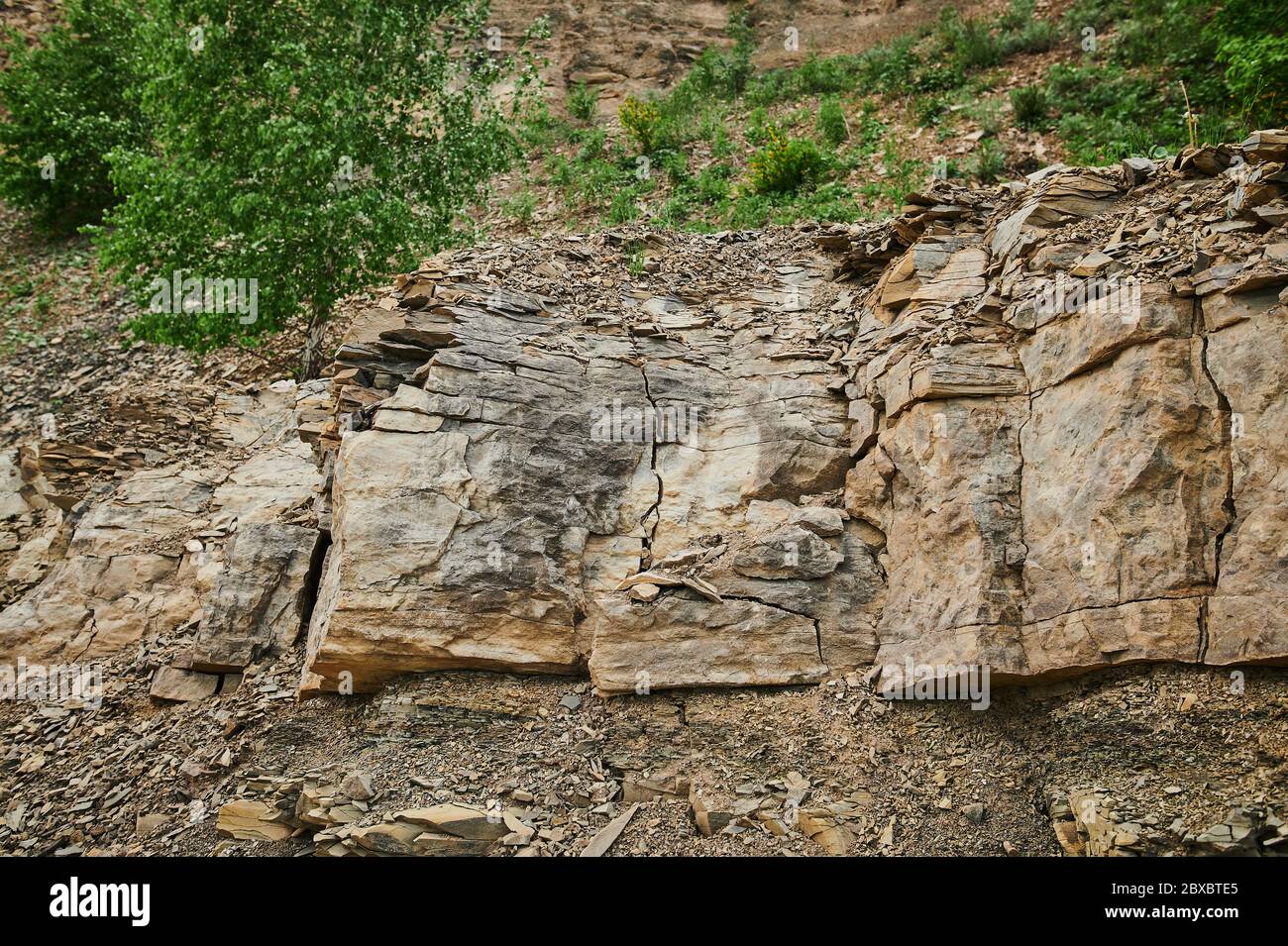 Layers of soil with groundwater. Details of earth layers in a clay pit ...