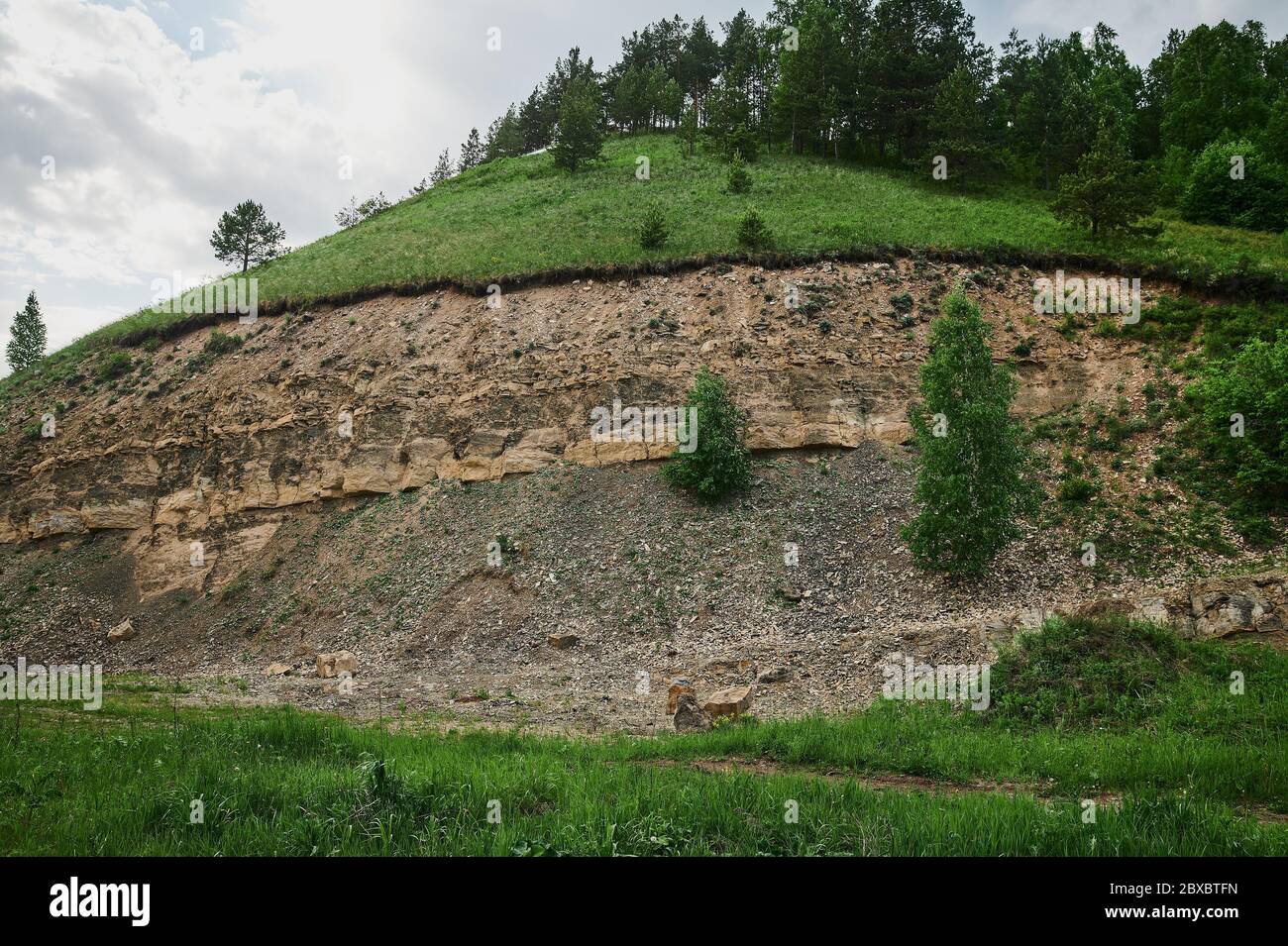 Layers of soil with groundwater. Details of earth layers in a clay pit ...