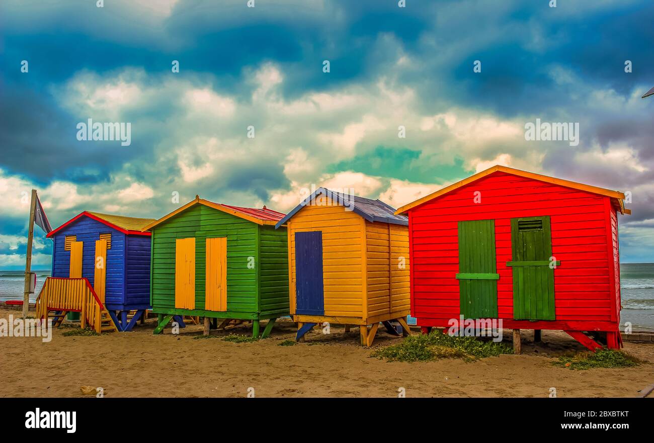 Colorful changing rooms in St James beach Cape Town near Muizenburg ...