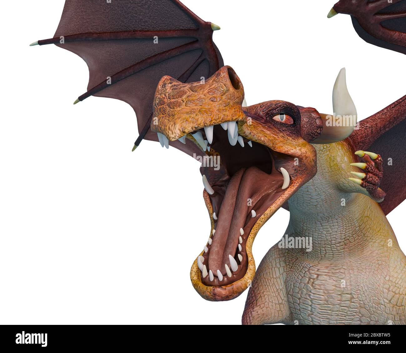 dragon cartoon attacking close up. This cute monster in clipping path ...