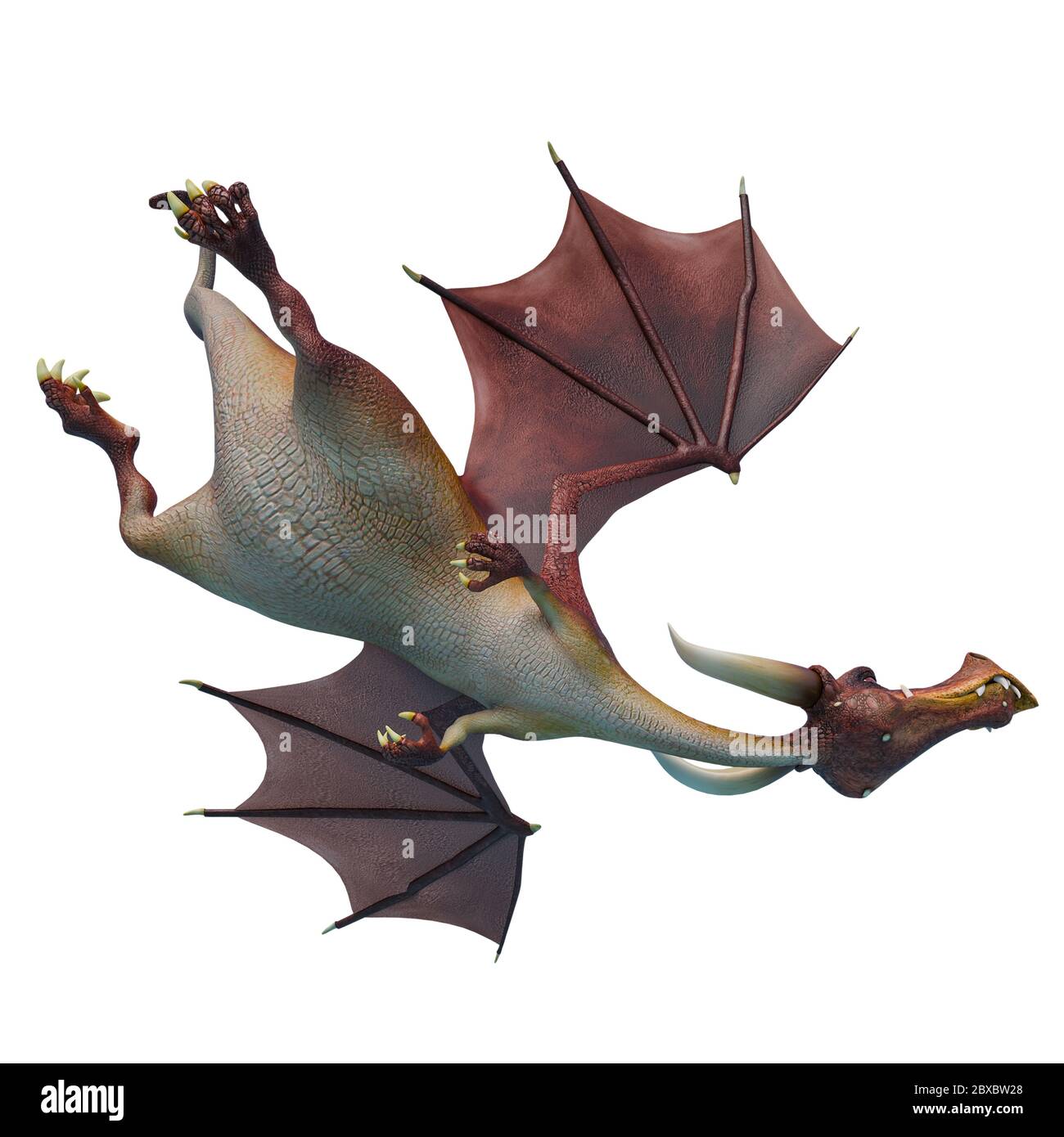 dragon cartoon up side down view. This cute monster in clipping path is ...