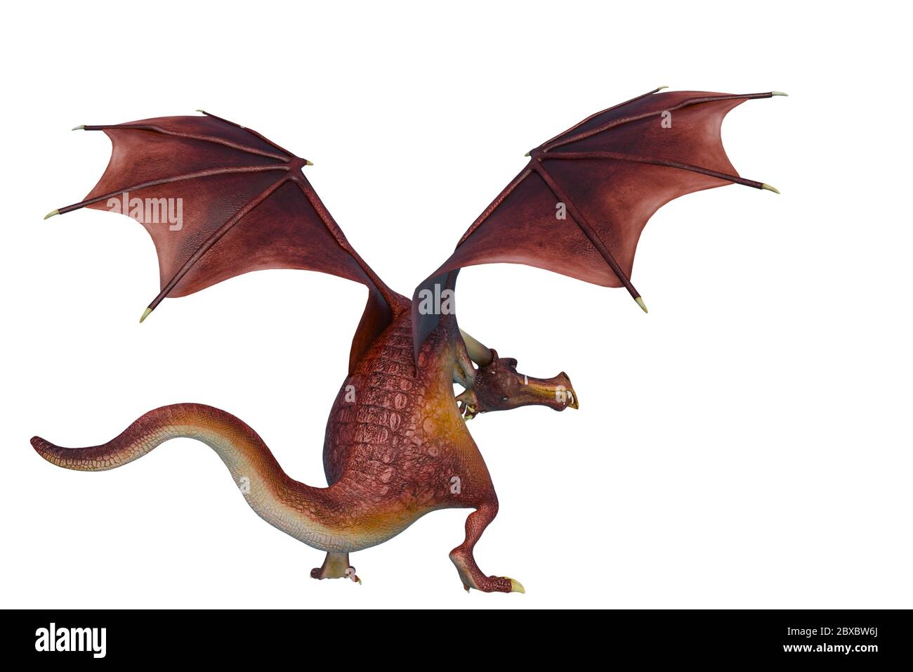 dragon cartoon walking rear view. This cute monster in clipping path is ...