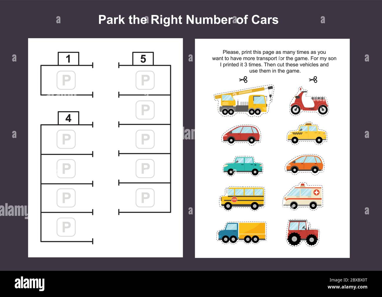 Car parking lot printable game template for kids Stock Vector Image ...