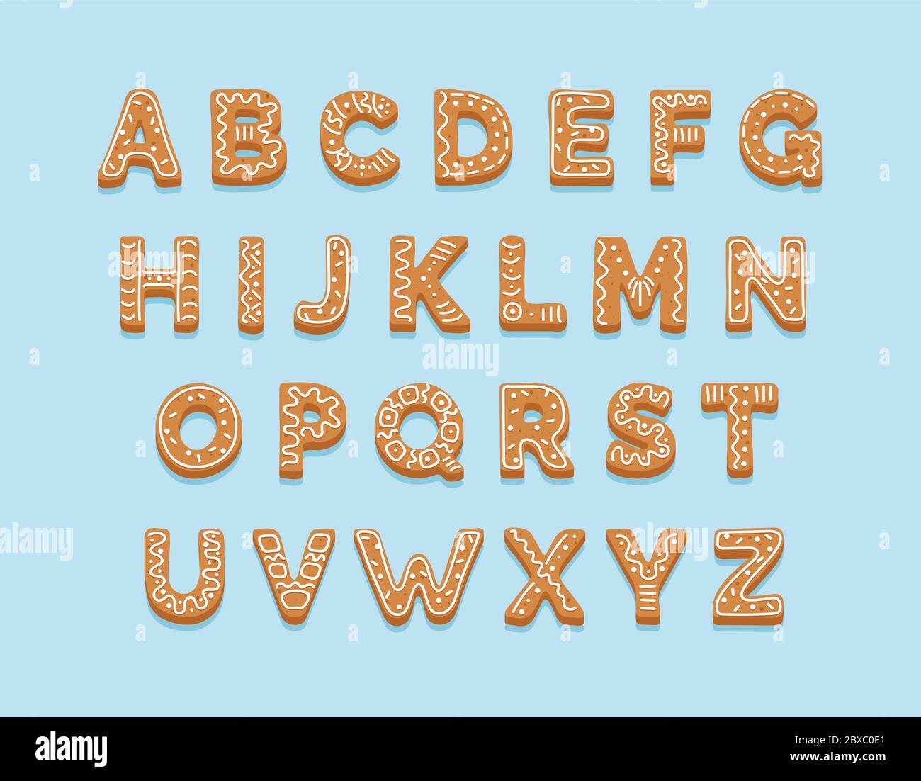Christmas gingerbread cookies, alphabet letters decorated with sugar ...