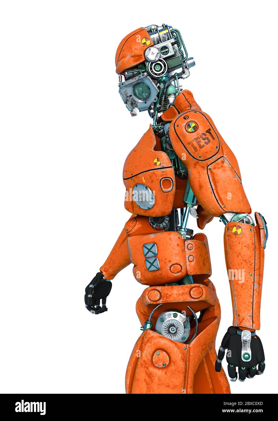 test machine is walking close up. This dummy test doll in clipping path ...