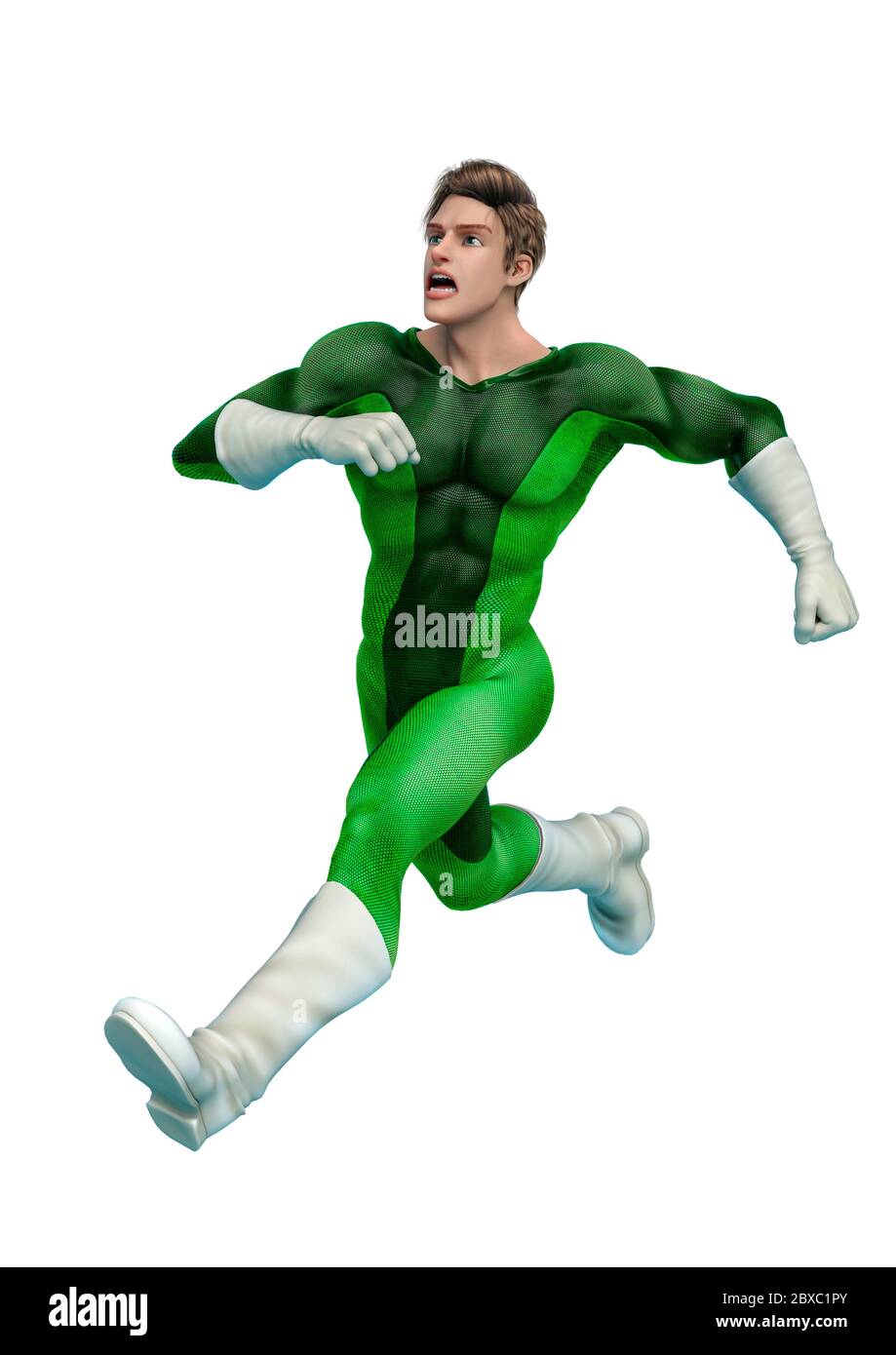 super power hero cartoon running a lot. This guy in clipping path is ...