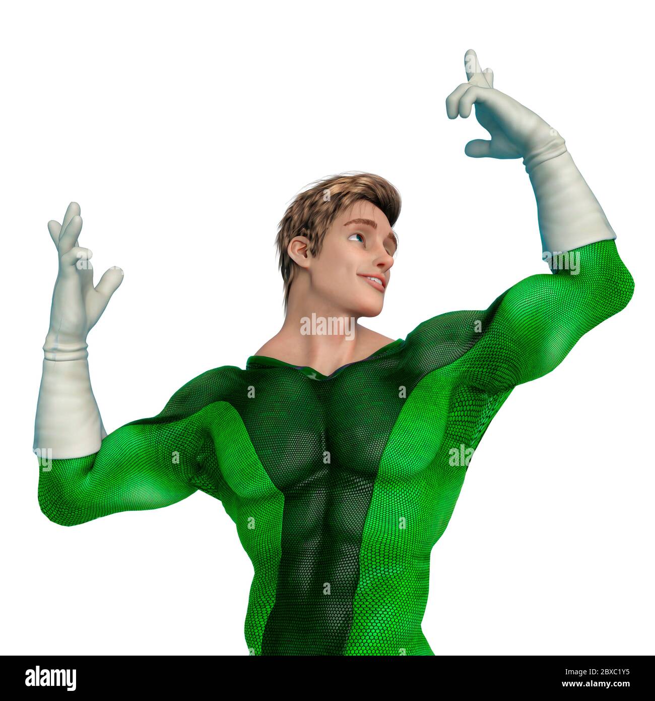 super power hero cartoon showing his muscles. This guy in clipping path ...