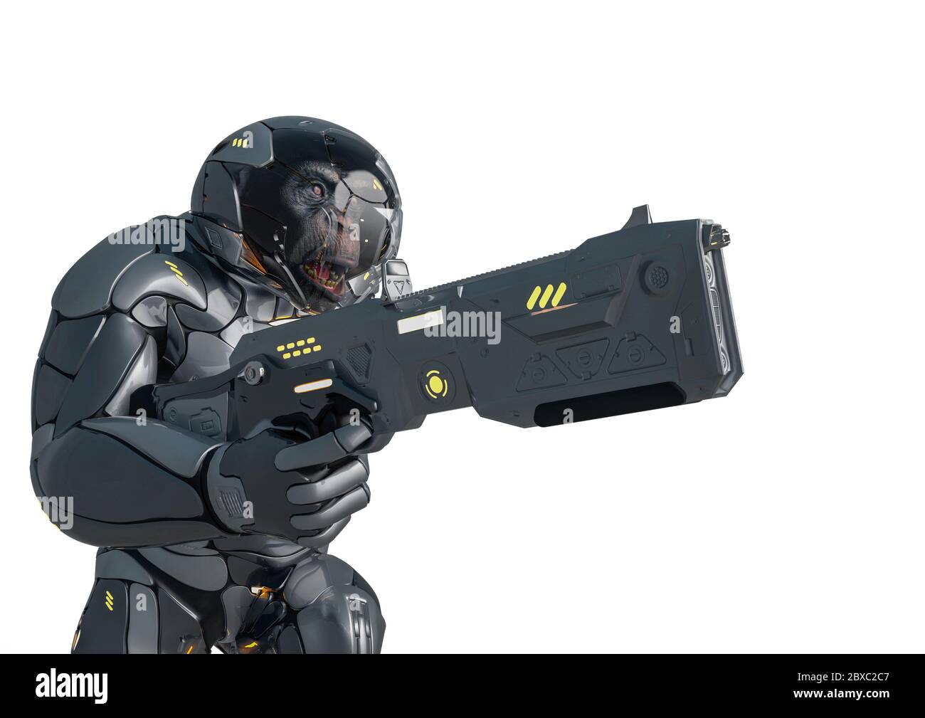 chimpanzee astronaut got a gun in a white background will put some fun ...