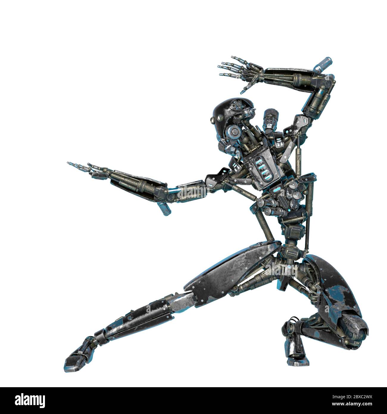 ninja robot in action in a white background. This cyber soldier in ...