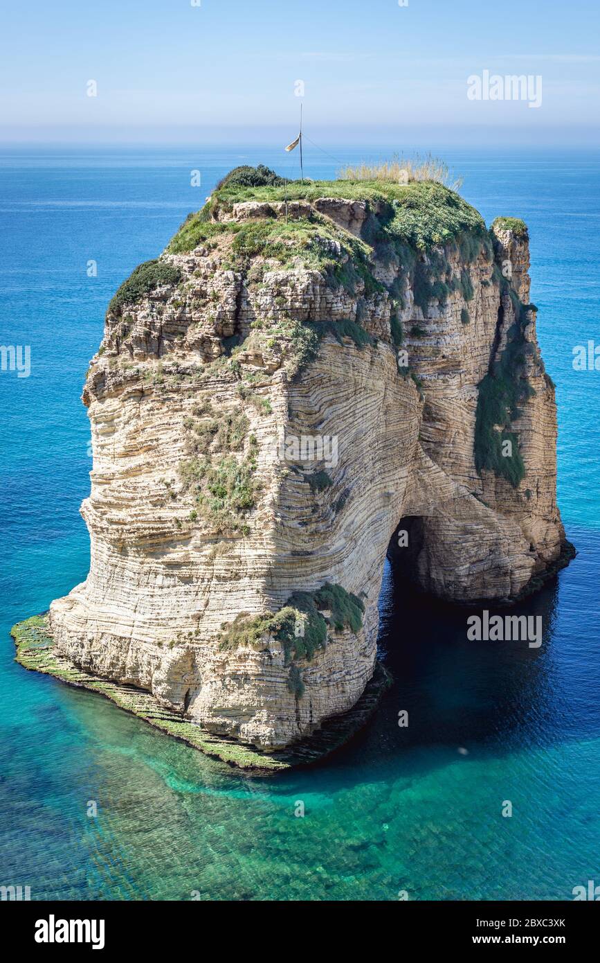 Pigeon Rock in Raouche area of Beirut, Lebanon Stock Photo - Alamy