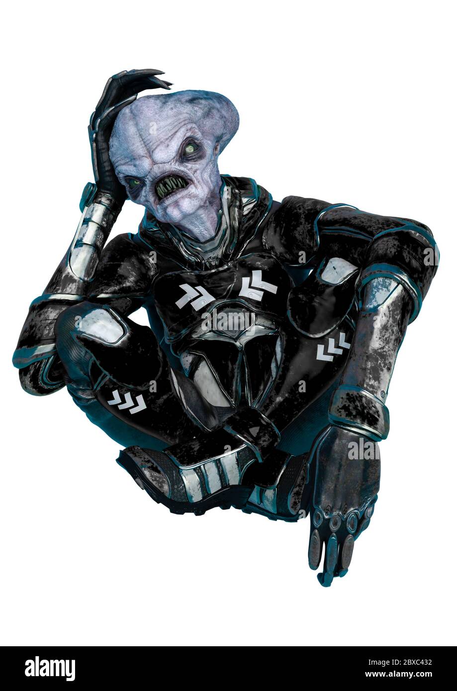 official alien on a sci-fi outfit is thinking about in a white ...