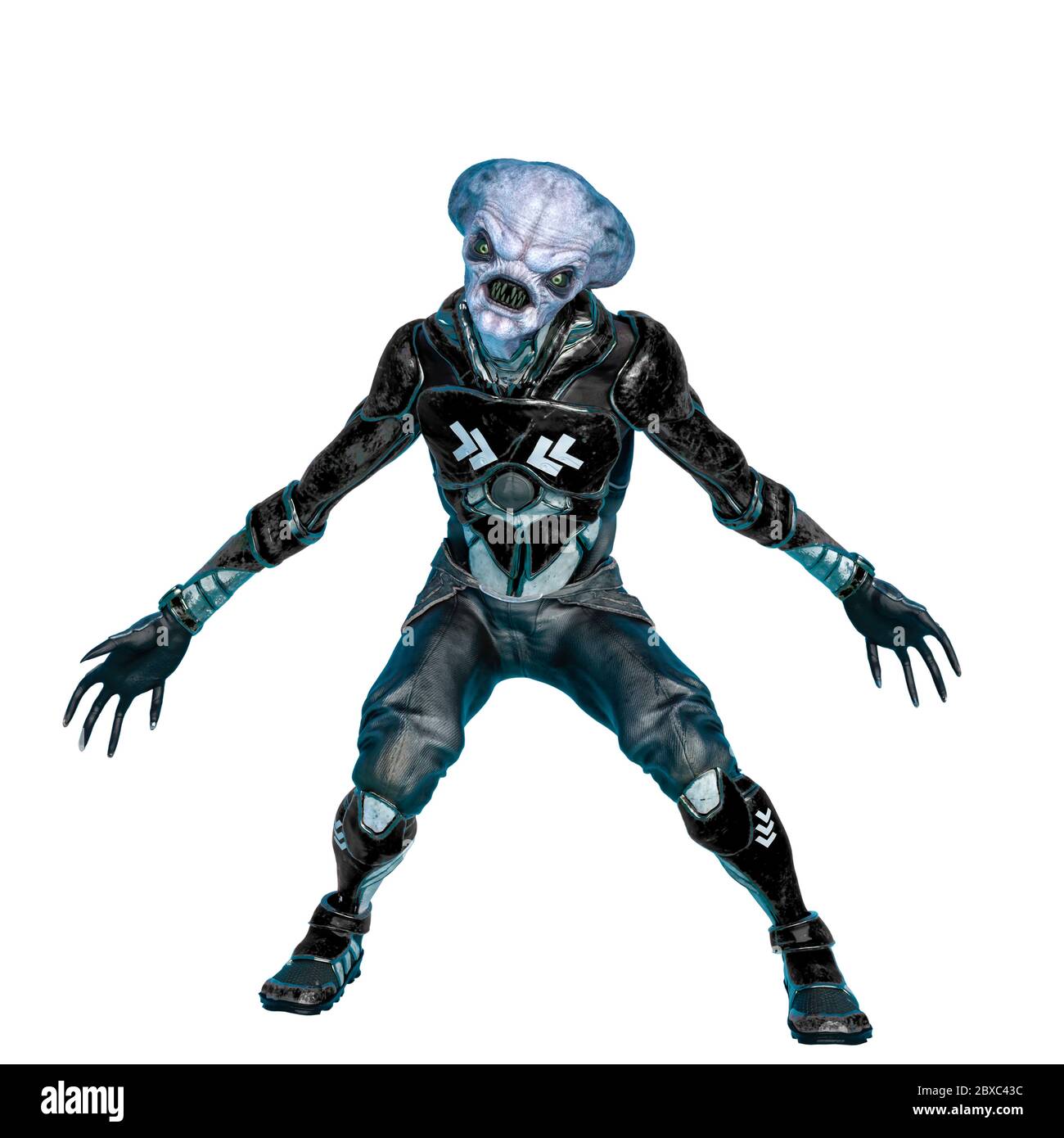 official alien on a sci-fi outfit looking at you in a white background ...