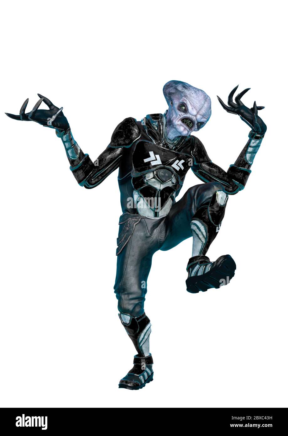 official alien on a sci-fi outfit walking in a white background. This ...