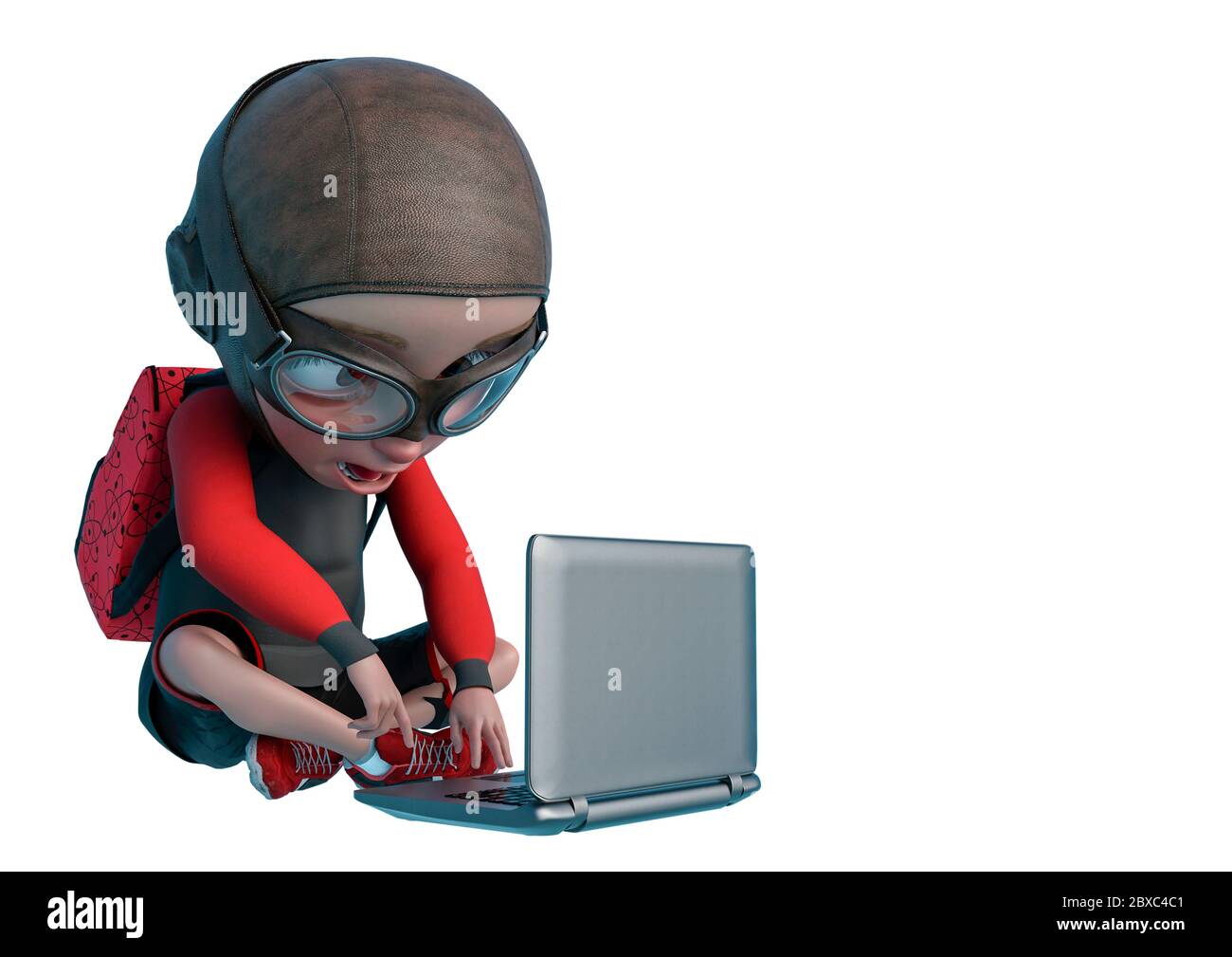 little boy cartoon digging on laptop. This explorer guy in clipping ...