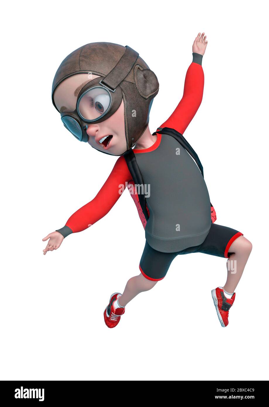 little boy cartoon floating . This explorer guy in clipping path is ...