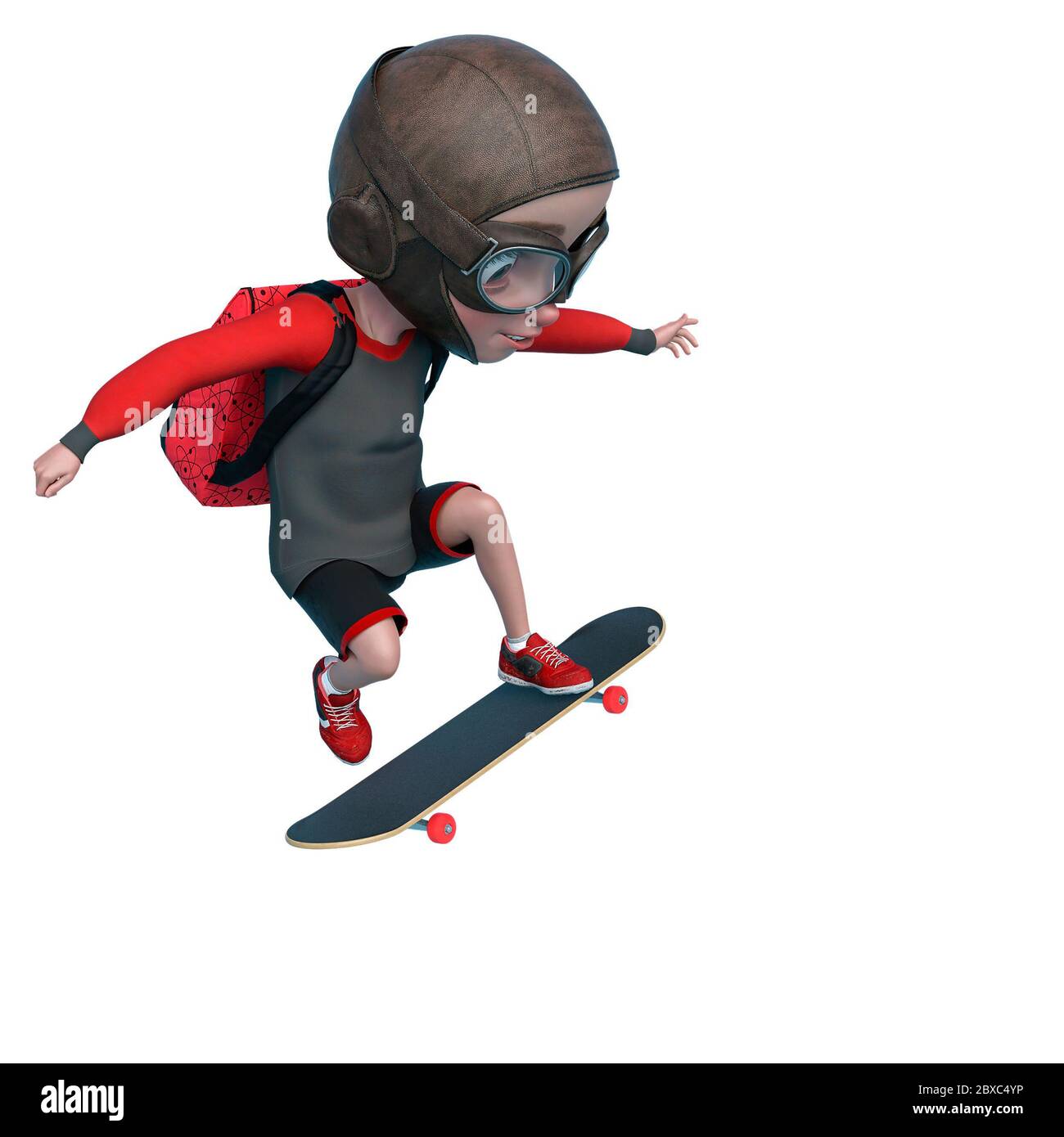little boy cartoon skating on radical pose in a white background. This ...