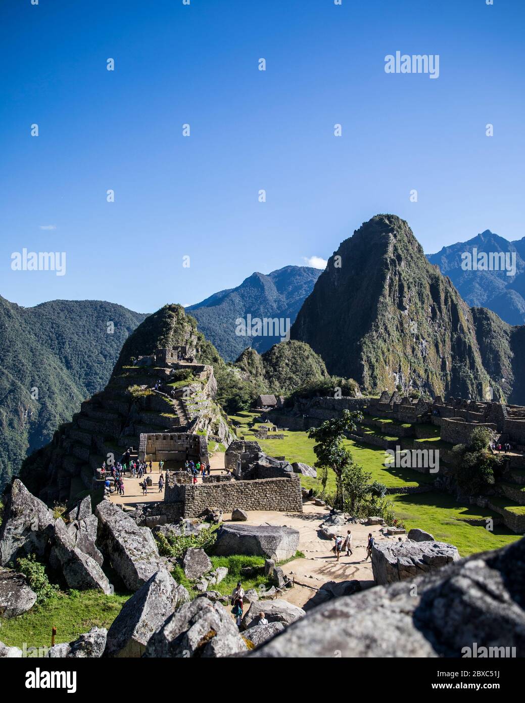Machu Picchu in summer with a beautiful blue sky. Beautiful landscape ...