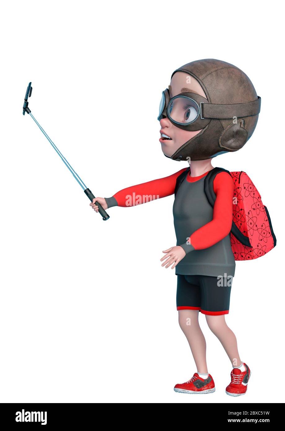 little boy cartoon taking a self picture in a white background. This ...