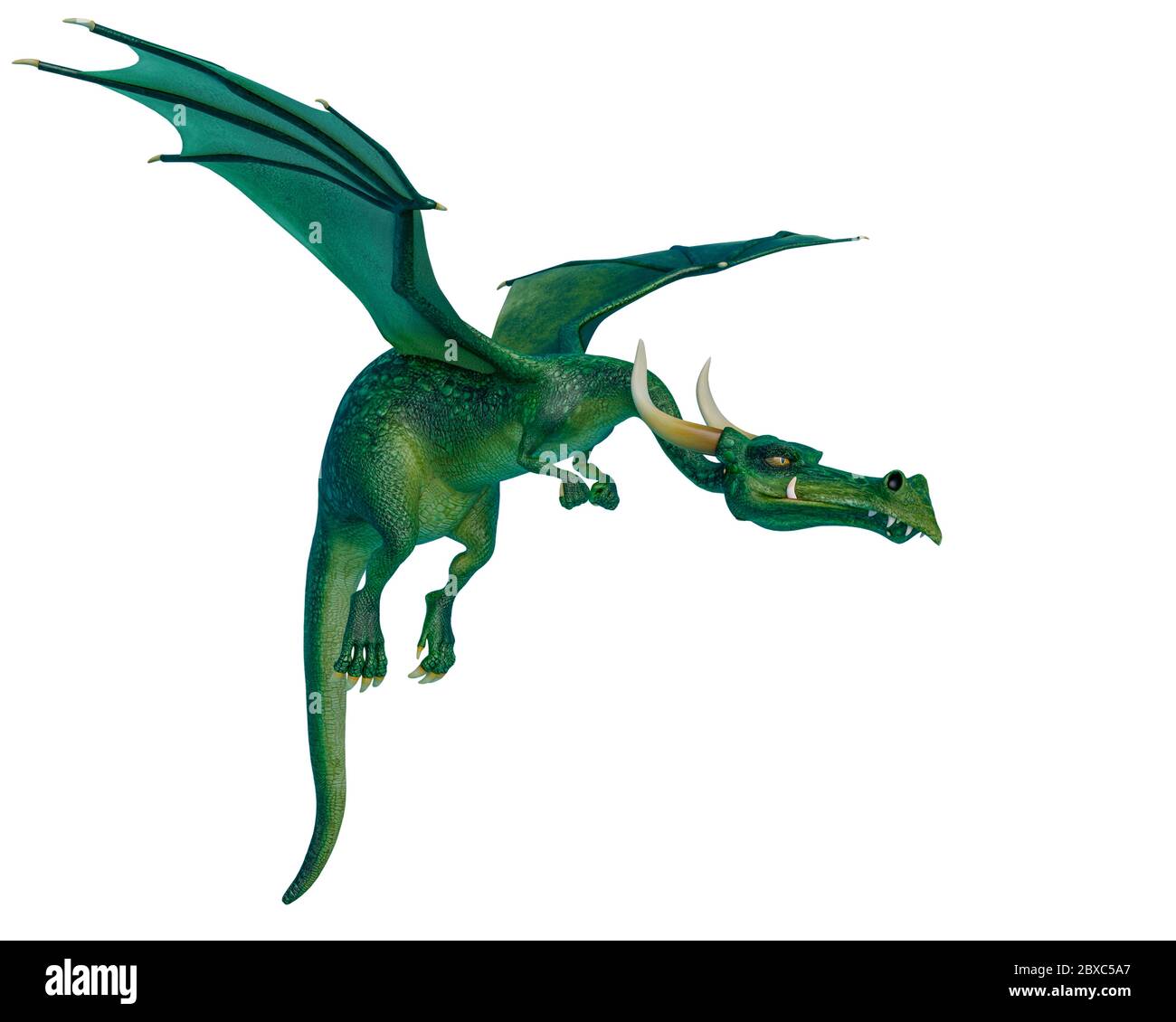 dragon cartoon just floating. This green monster in clipping path is ...