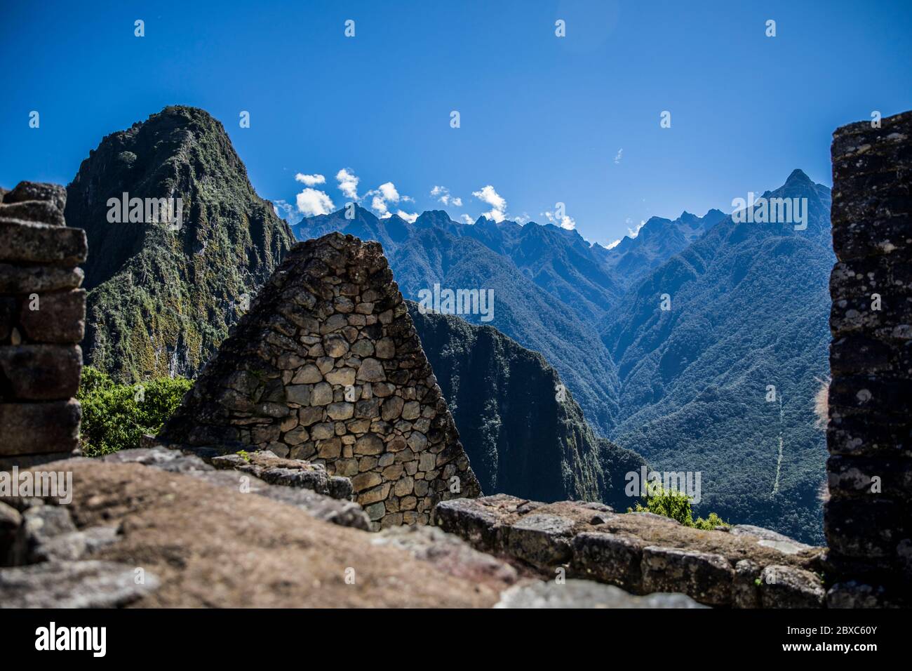Machu Picchu in summer with a beautiful blue sky. Beautiful landscape ...