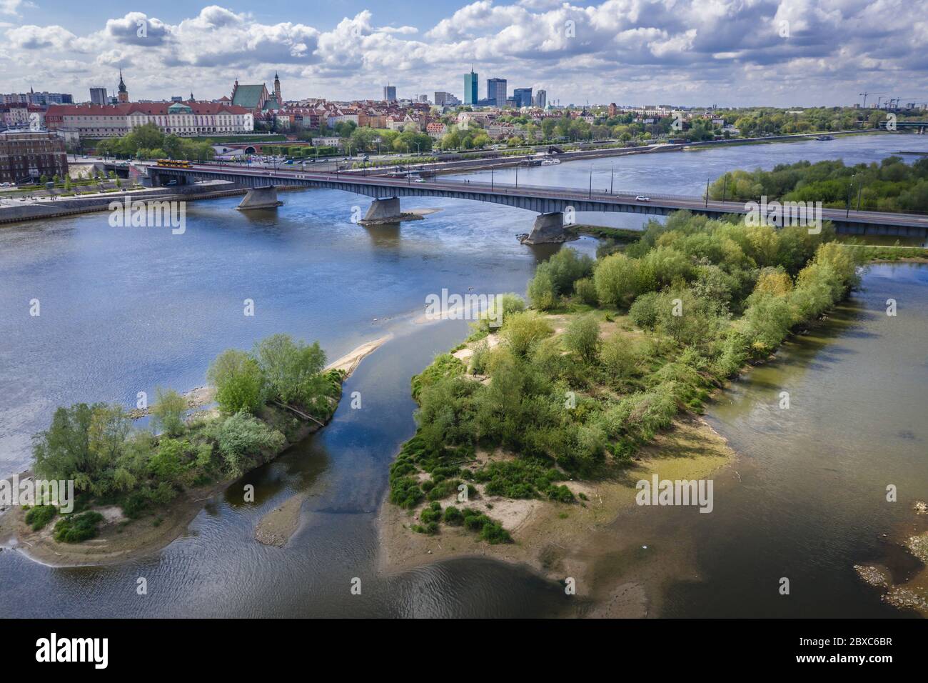 Vistula River and Slasko Dabrowski bridge in Warsaw city, Poland, view ...