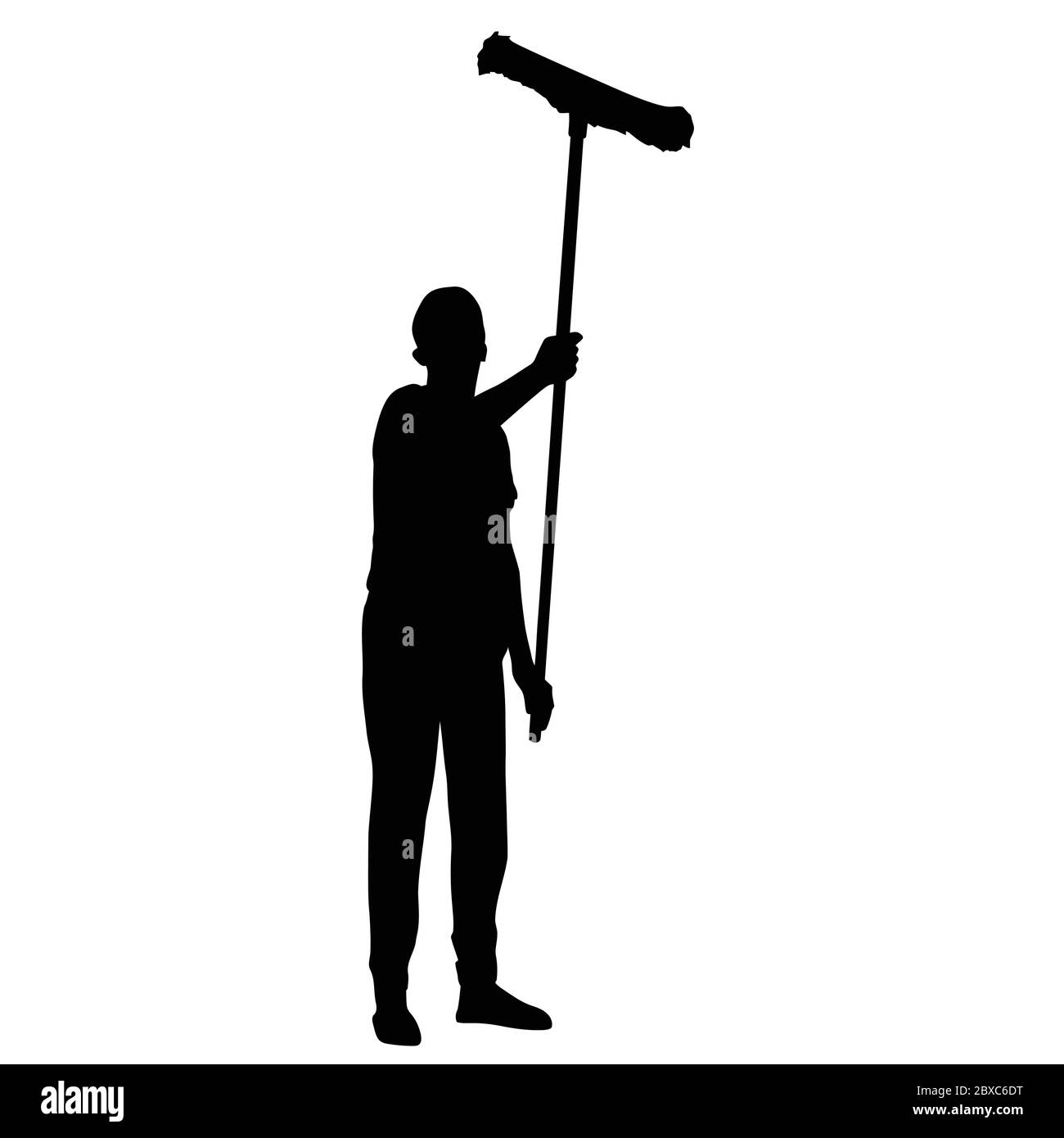 Man silhouette washing window on white background, vector illustration ...