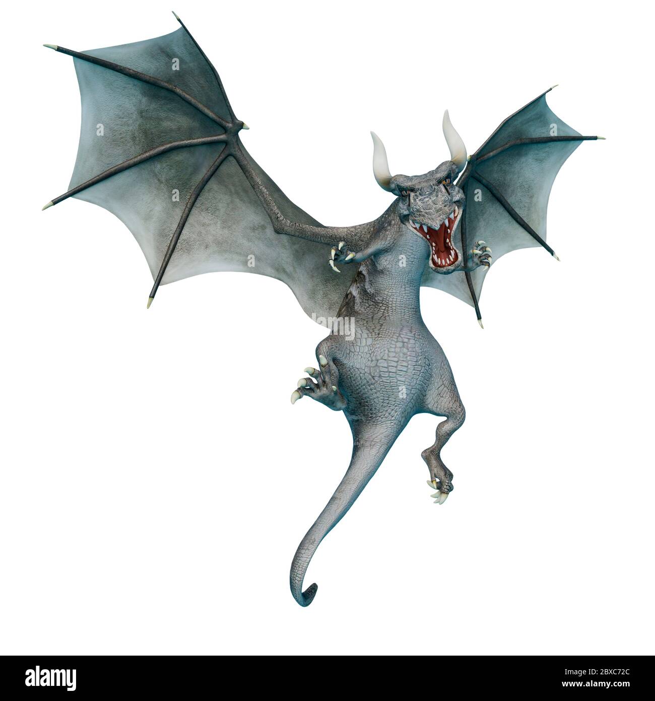 dragon cartoon ready to attack. This gray monster in clipping path is ...