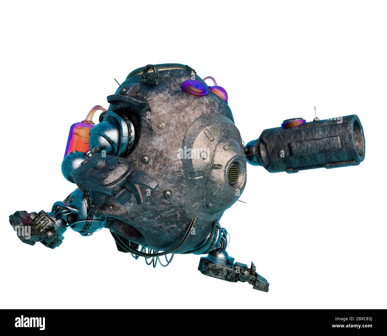 robot ball running side view. This cybernetic alien in clipping path is ...