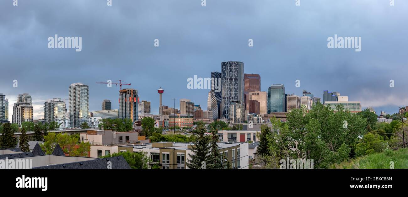 View of Calgary's skyline on a beautiful spring evening looking from ...
