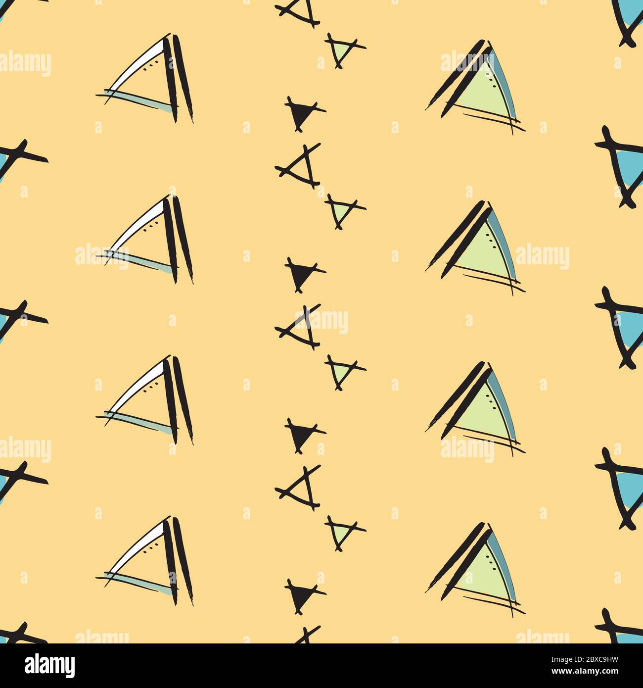 Triangles vertical stripe Hand drawn vector seamless pattern with ink ...