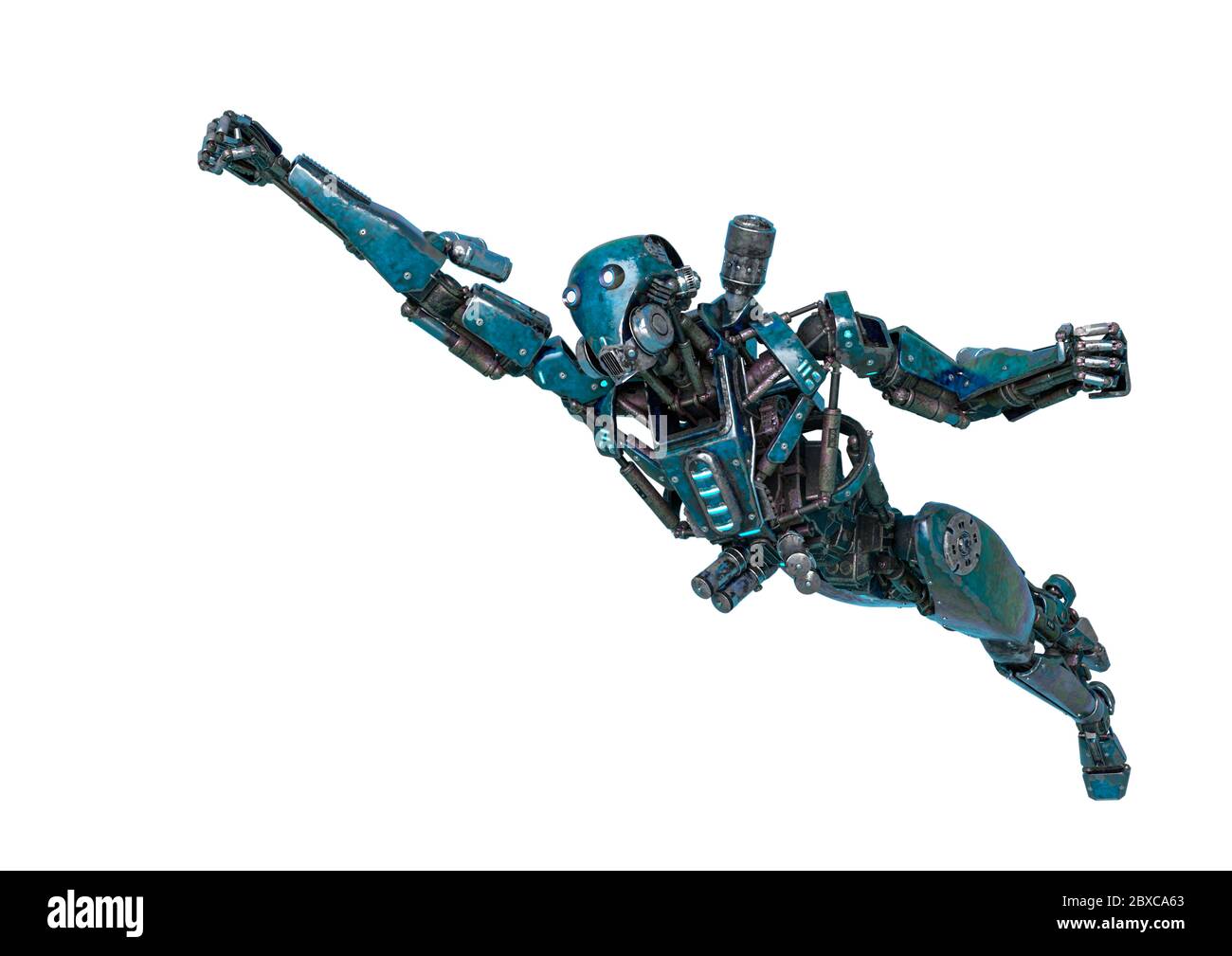 ninja robot flying in a white background. This cyber soldier in ...