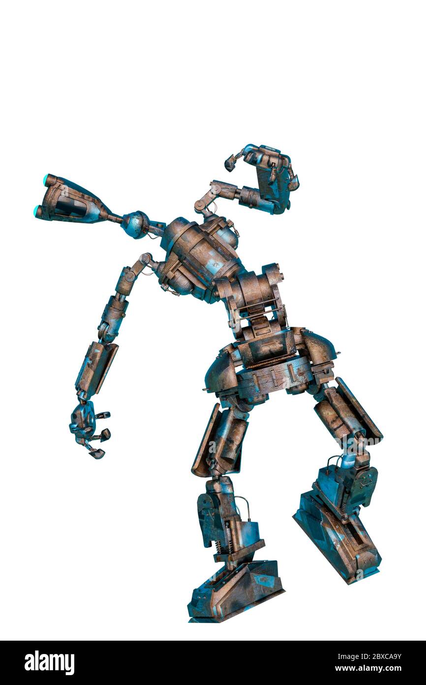 worker robot falling. This old machine in clipping path is very useful ...