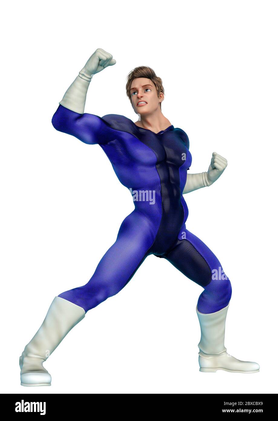 super power hero cartoon doing a super pose. This guy in clipping path ...
