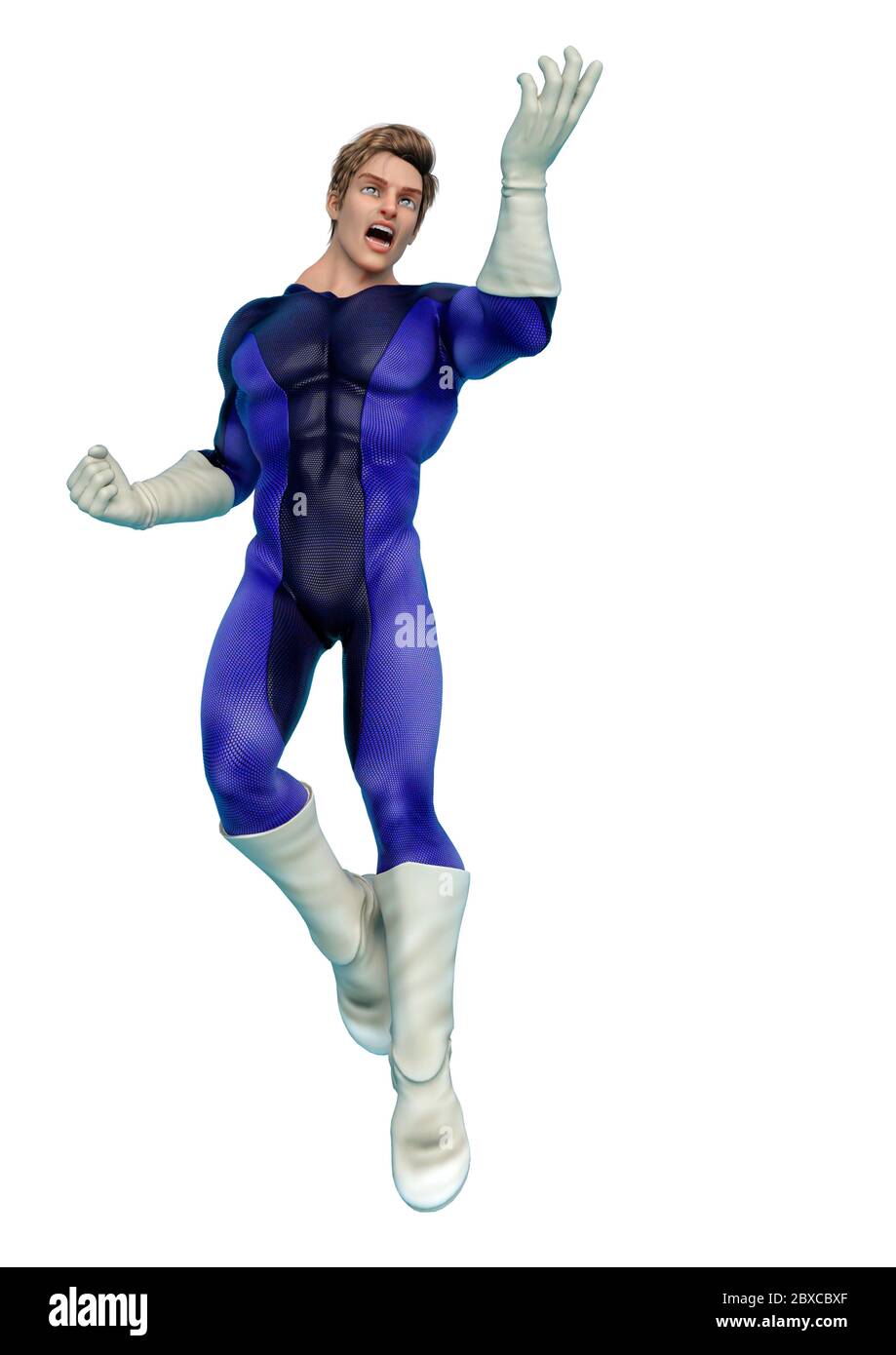 super power hero cartoon floating in the air. This guy in clipping path ...
