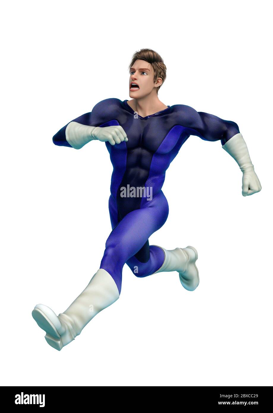 super power hero cartoon running a lot. This guy in clipping path is ...