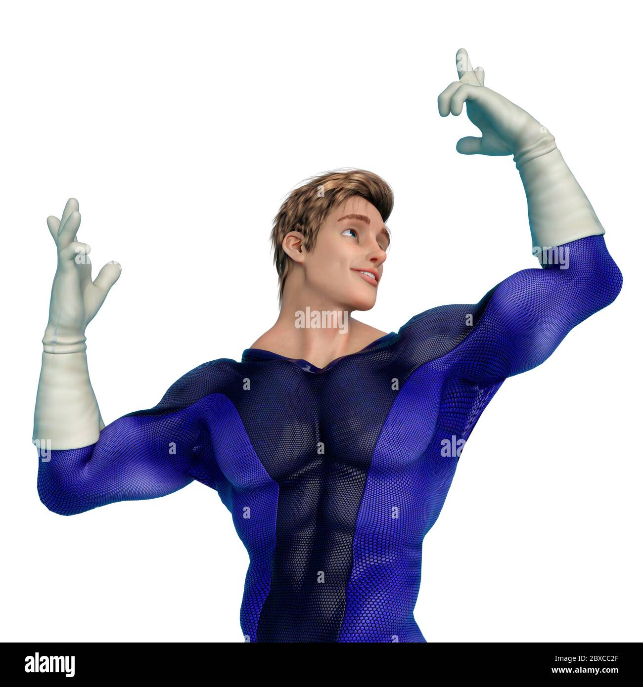 super power hero cartoon showing his muscles. This guy in clipping path ...