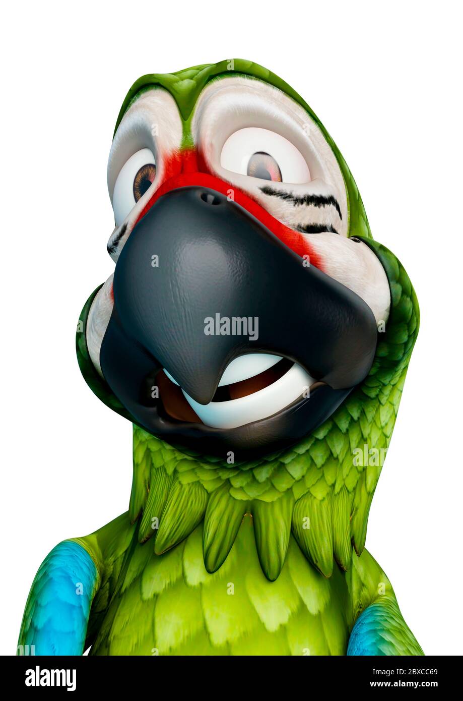 green parrot cartoon is afraid in a white background. This guy in ...