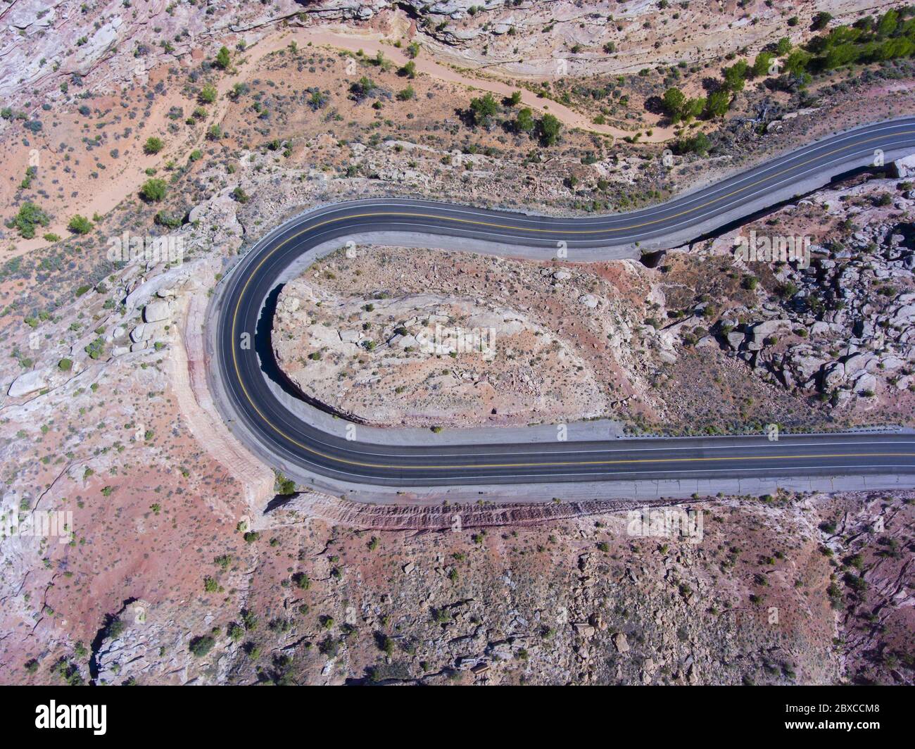 Mesa and canyon landscape and Utah State Route 313 aerial view near ...