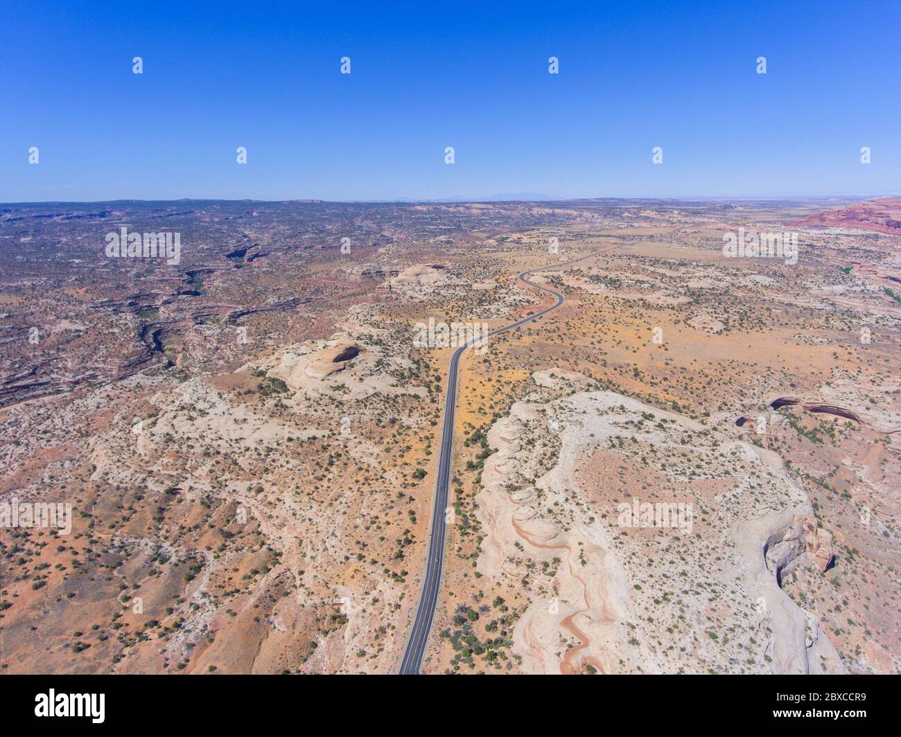 Mesa and canyon landscape and Utah State Route 313 aerial view near ...