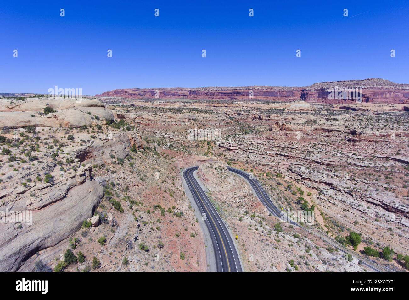 Mesa and canyon landscape and Utah State Route 313 aerial view near ...