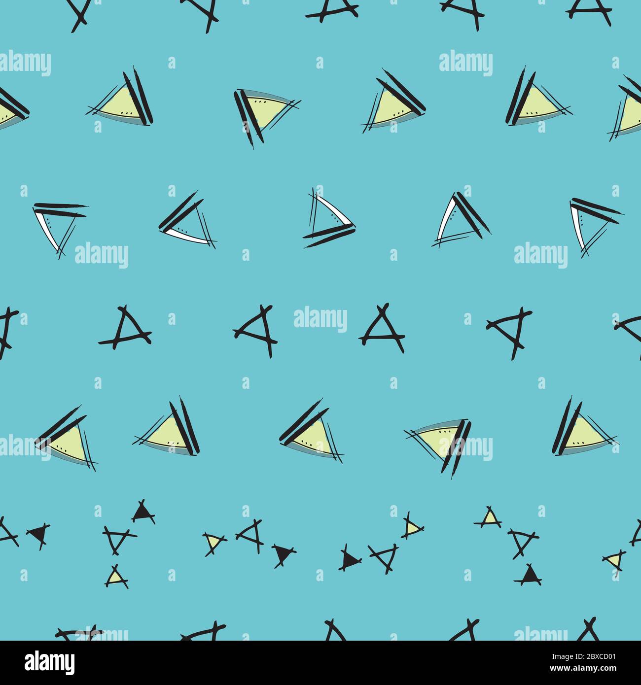 Rows of Childlike Triangles with blue background Hand drawn vector ...