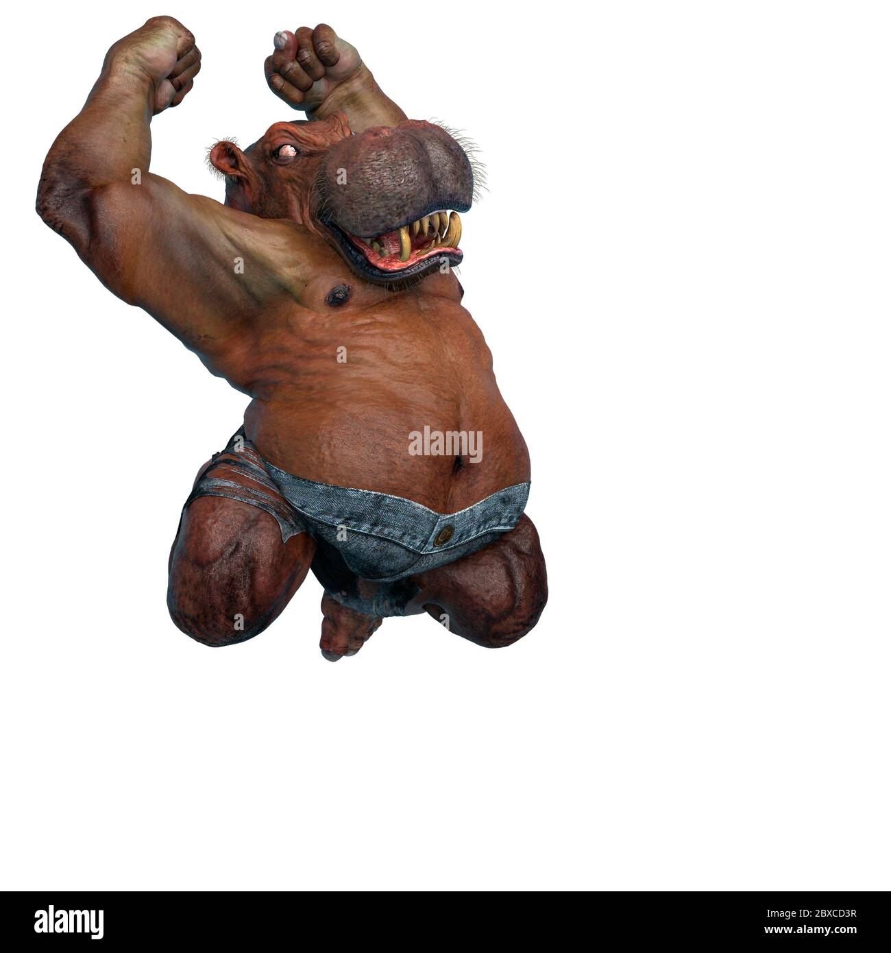 big and fat hippopotamus mutant is coming in a white background. This ...