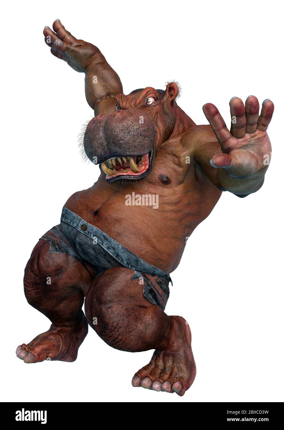 big and fat hippopotamus mutant is dancing in a white background. This ...