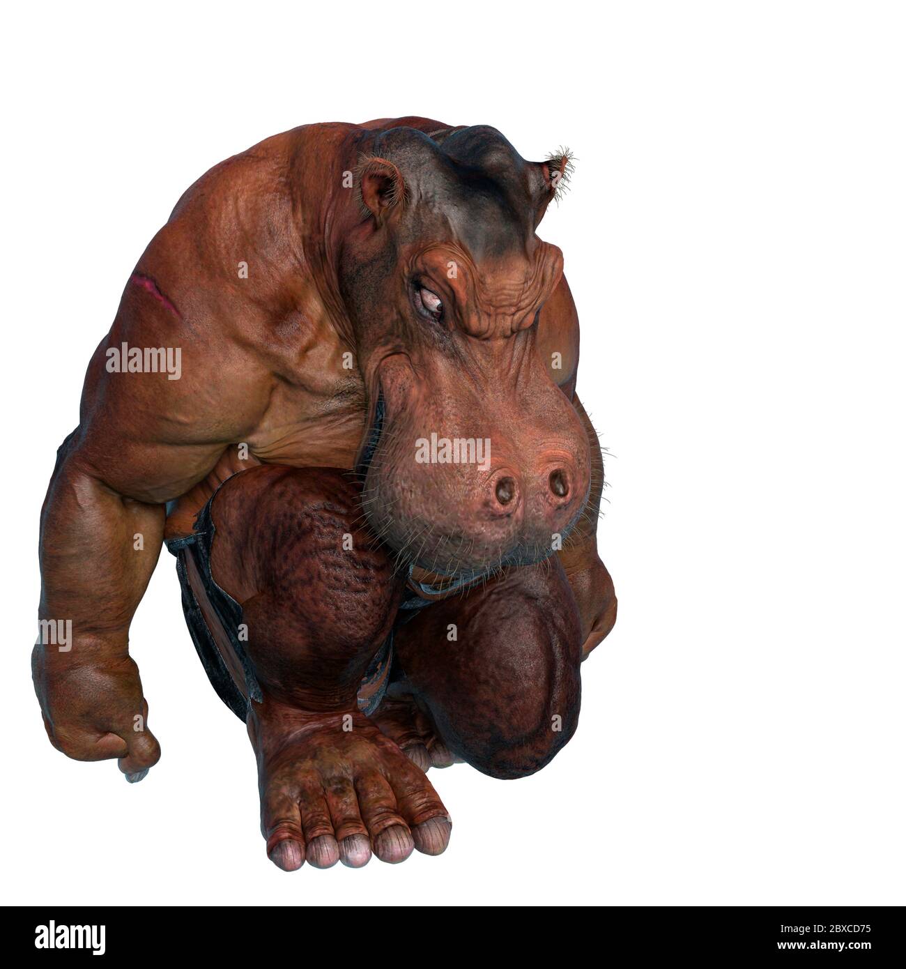 big and fat hippopotamus mutant is paying in a white background. This ...