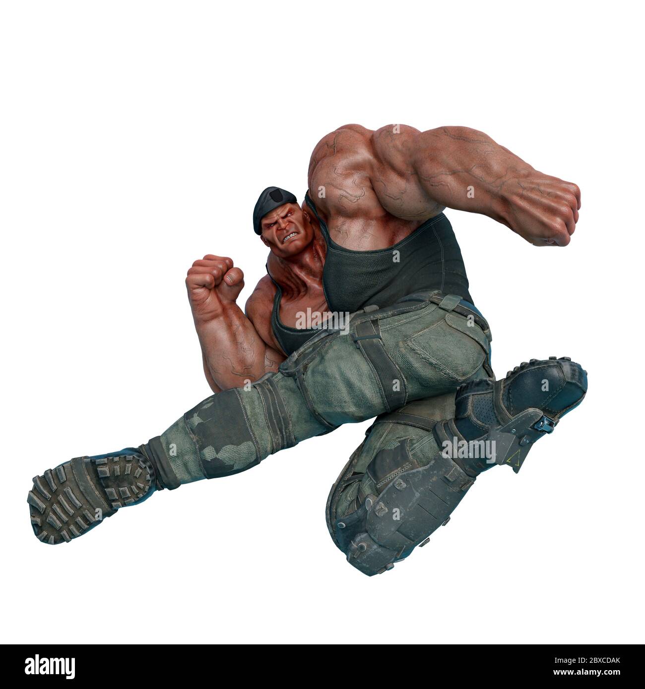 captain strong doing a radical jump in a white background. This ...